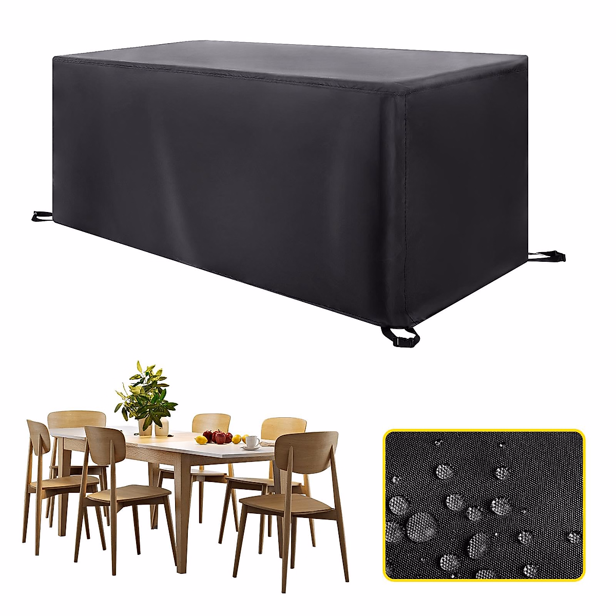 KDGGLUCK Windproof Waterproof 420d Oxford Fabric Patio Table Cover for Outside Chairs Sofa Storage Rectangular Black Garden Furniture Cover Oxford Polyester 140x60x60cm(LxWxH)