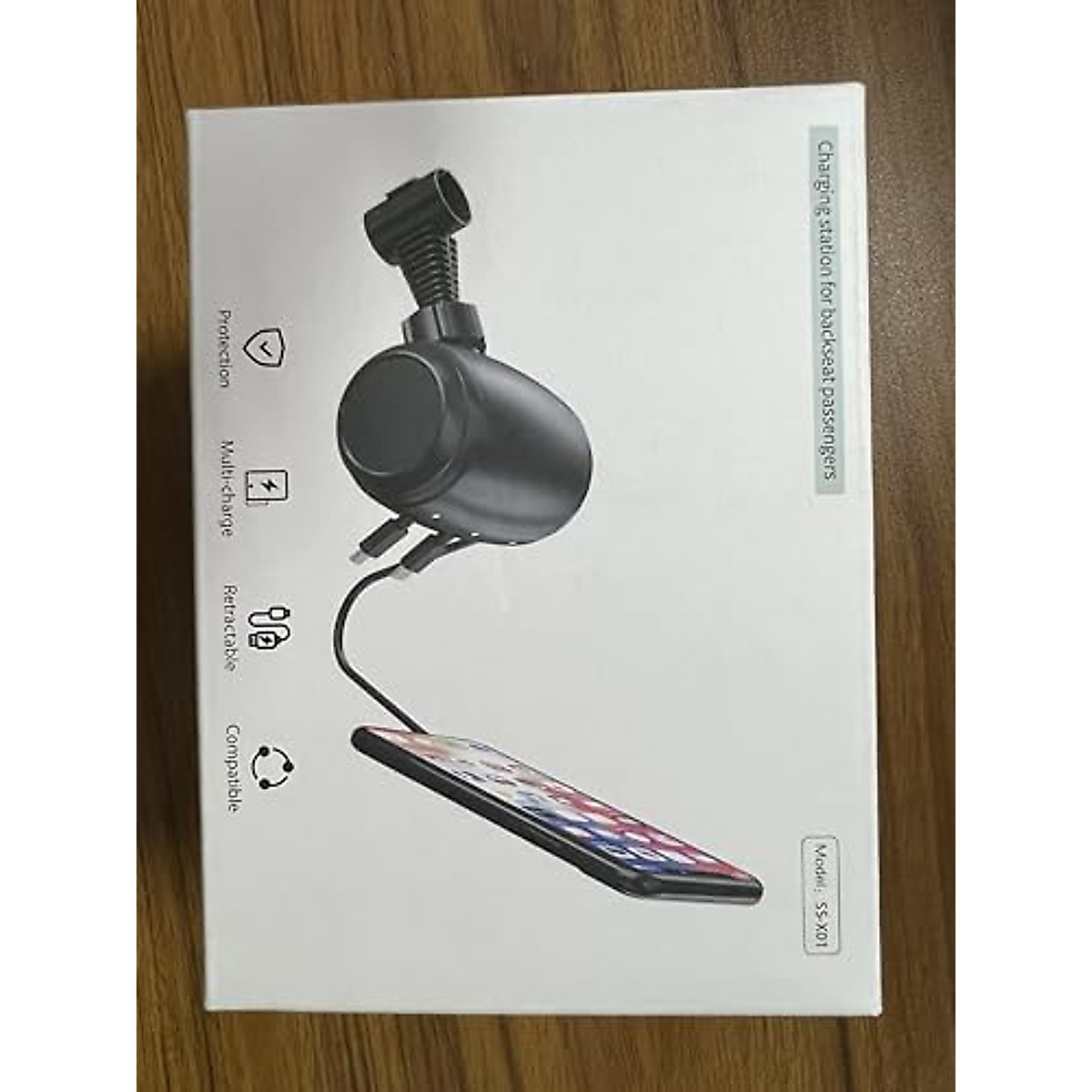 Multi Car Retractable Backseat 3 in 1 36W Car Charging Station Box Compatible with All Phones | iPhone | Samsung | Android | Share Ride Customer Charging Dock Attach to Headrest (Big)