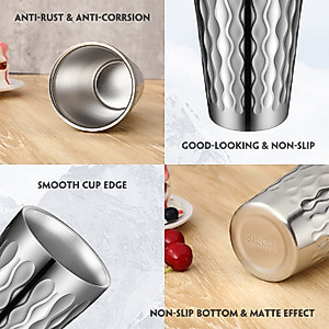 Mimorou 8 Pack 16oz Stainless Steel Cups Pint Cup Metal Double Layer Insulated Drinking Cups Beer Water Tumbler Camping Reusable Stackable Cup for Office Party Hot Cold Drink