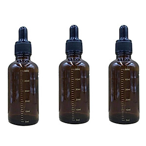 3PCS 50ml/1.7oz Amber Glass Graduated Measurement Dropper Bottle Vials Empty Refillable Storage Container Jar with Black Rubber Cap and Glass Eye Dropper for Essential Oil Aromatherapy