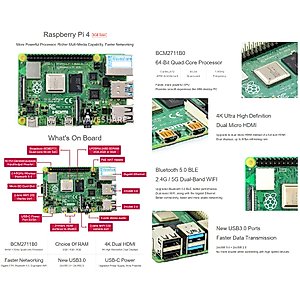 waveshare Accessory Compatible with Raspberry Pi 4B 8GB RAM, Comes with Raspberry Pi 4B 8GB, 16GB Micro SD Card, Heat Sink, Micro SD Card Reader, 5V Type-C Power Adapter (5 Items)