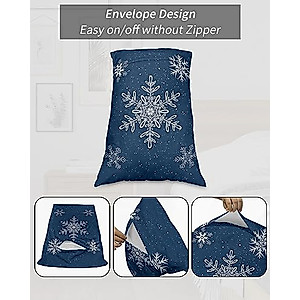 Edwiinsa White Snowflake Pillow Covers Standard Size Set of 2 Bed Pillow, Plush Soft Comfort for Hair/Skin Cooling Pillowcases with Envelop Closure 20x26 Inches Winter Christmas Holiday Blue