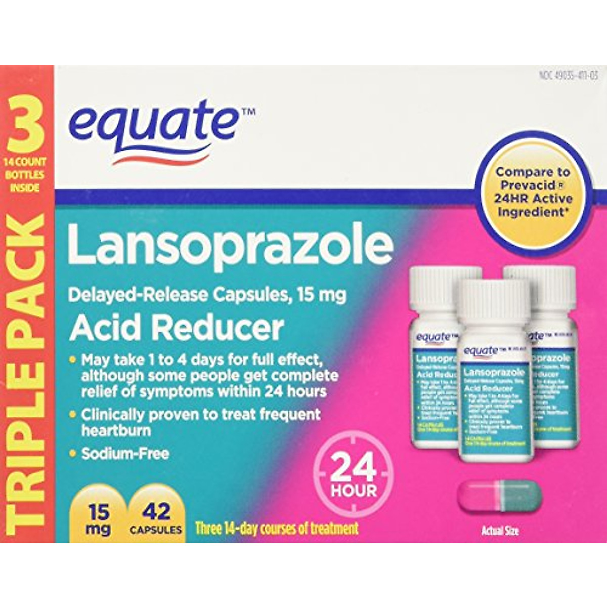 Equate - Lansoprazole 15 mg, Acid Reducer, 42 Capsules