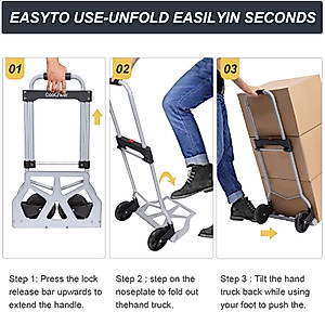 220lbs Capacity Folding Hand Truck and Dolly, Portable Heavy Duty Aluminum Two-Wheel Luggage Cart for Travel and Office Use (US Stock)