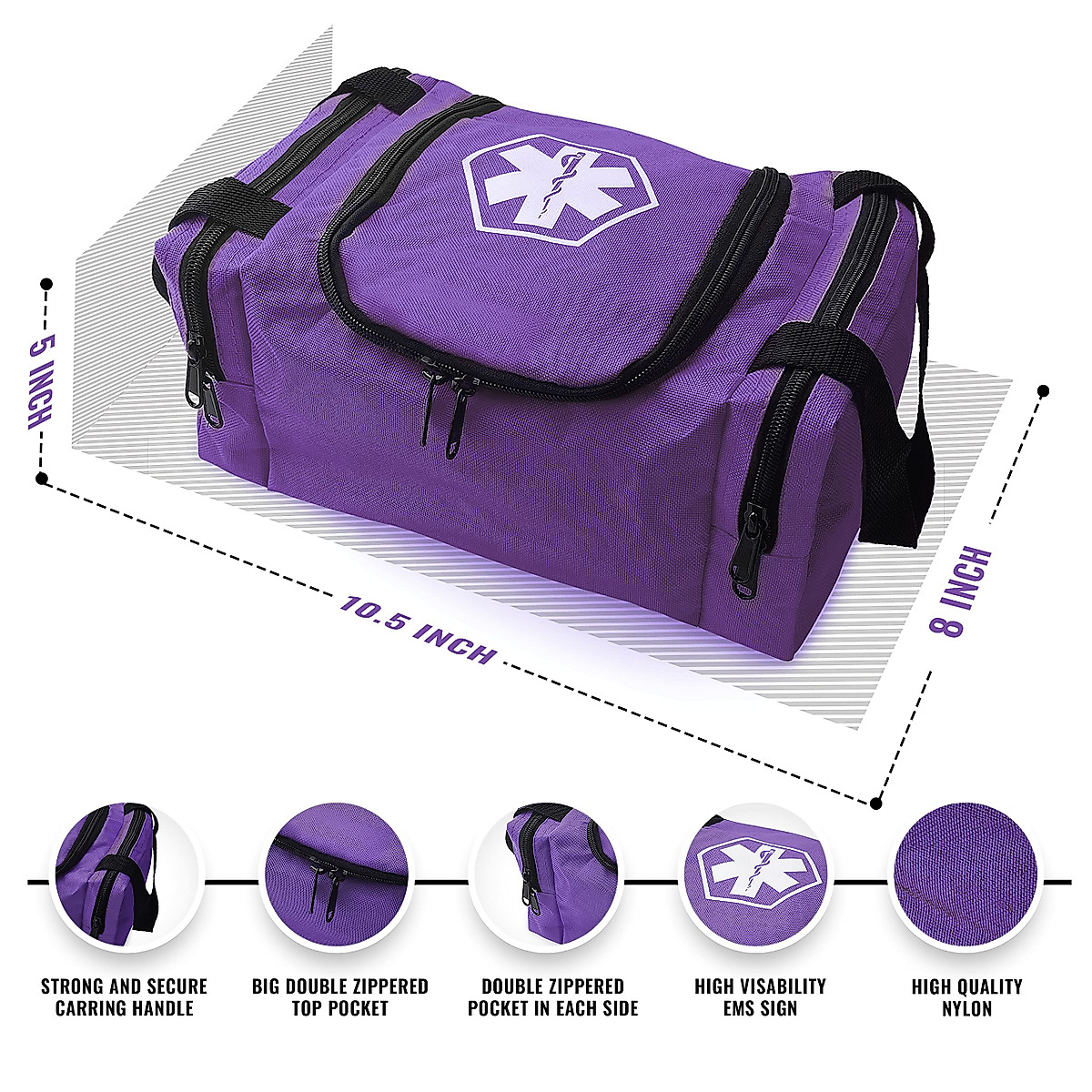 ASA TECHMED First Aid Responder EMS Emergency Medical Trauma Bag EMT, Fire Fighter, Police Officer, Paramedics, Nurse, Purple