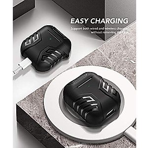 MOBOSI Military AirPods Case Cover Designed for AirPods 2 & 1, Full-Body Protective Vanguard Armor Series AirPod Case with Keychain for AirPods Wireless Charging Case, Black [Front LED Visible]