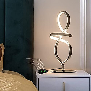 Mayful Modern Table Lamp, LED Spiral Lamp, Stepless Dimmable Bedside Lamp, Contemporary Nightstand Lamp, Chrome Desk Lamp for Bedroom Living Room Home Office, 12W