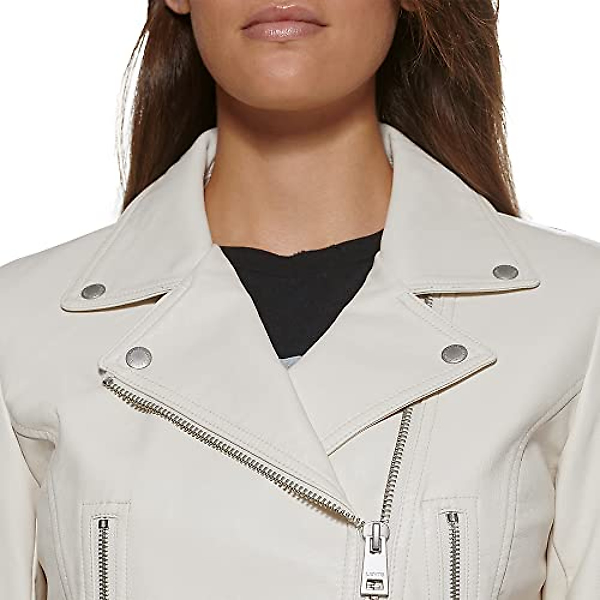 Levi's Women's Faux Leather Asymmetrical Moto Jacket, Oyster, X-Large