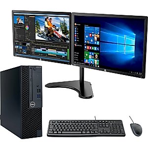 Dell OptiPlex 3050 SFF Computer System w/Dual 24” Monitors w/Stand, Intel i5-6500 up to 3.6GHz, 16GB RAM, 1TB NVMe M.2, Intel HD 530 Graphics, USB 3.1, USB WiFi, Win 10 Pro (Renewed)