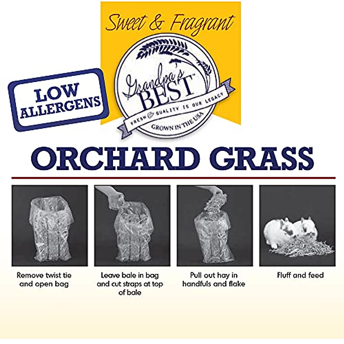 Grandpa's Best Orchard Grass Bale for Rabbits, Guinea Pigs, Chinchillas, Hamsters & Gerbils, 10 Lbs (Packaging may vary)