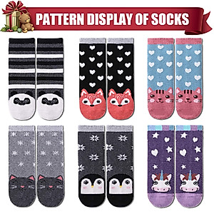 SDBING Kids Merino Wool Hiking Socks Toddlers Wool Socks Boys Girls Warm Boot Cozy Thick Thermal Winter Crew Socks 6 Pairs (4-7 Years, Cute Animal)