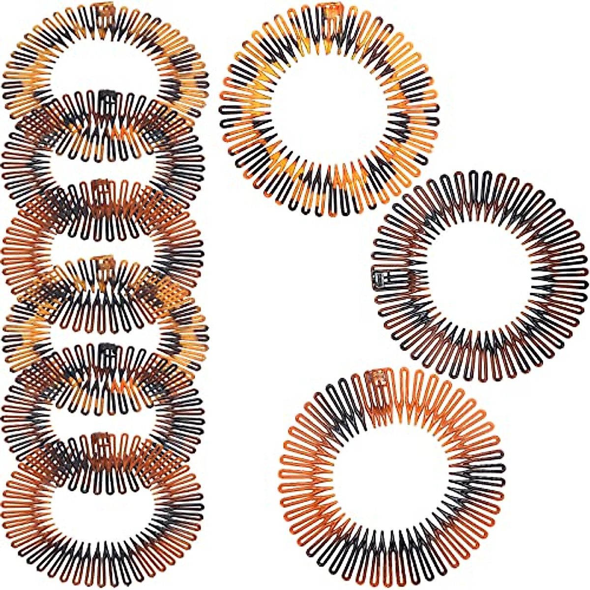 9 Pieces Circular Flexible Plastic Hair Combs and Headbands for Women Girls, 3 Colors (Yellow Leopard, Red Leopard, Tortoise Shell)