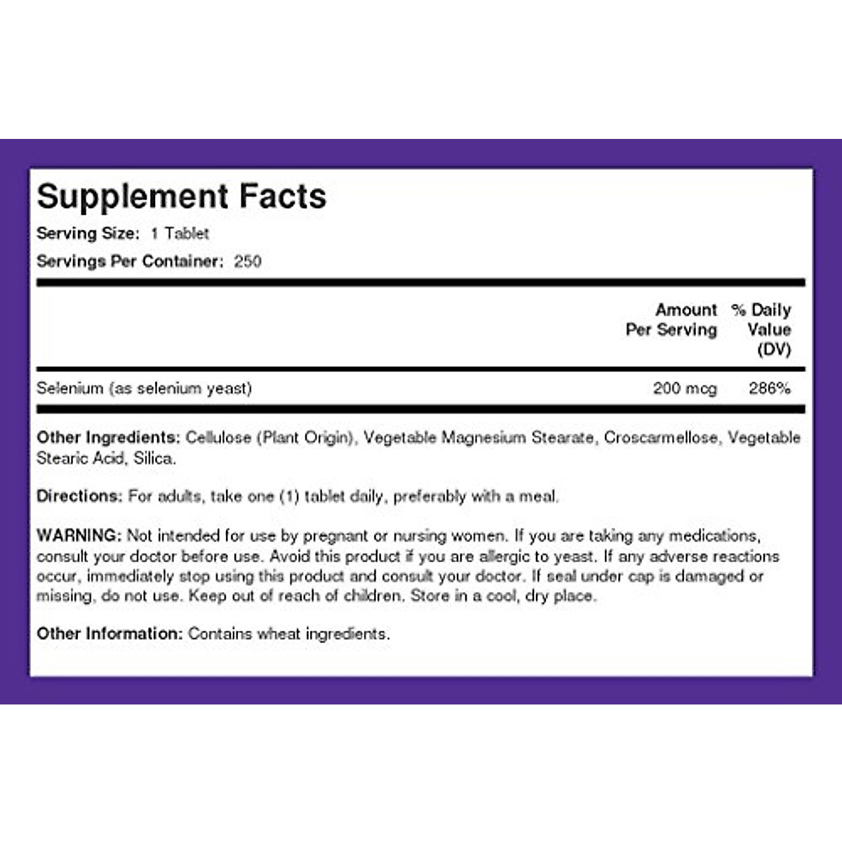 Selenium 200 mcg | 250 Tablets | Vegetarian, Non-GMO, Gluten Free Supplement | by Piping Rock