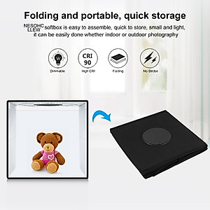 NESOHC-LLEW Portable Photo Studio Light Box, 16"x16" Professional Dimmable Shooting Tent Kit with 160 LEDs Lights & 12 Kinds Double-Sided Color Backgrounds,3200-6500K