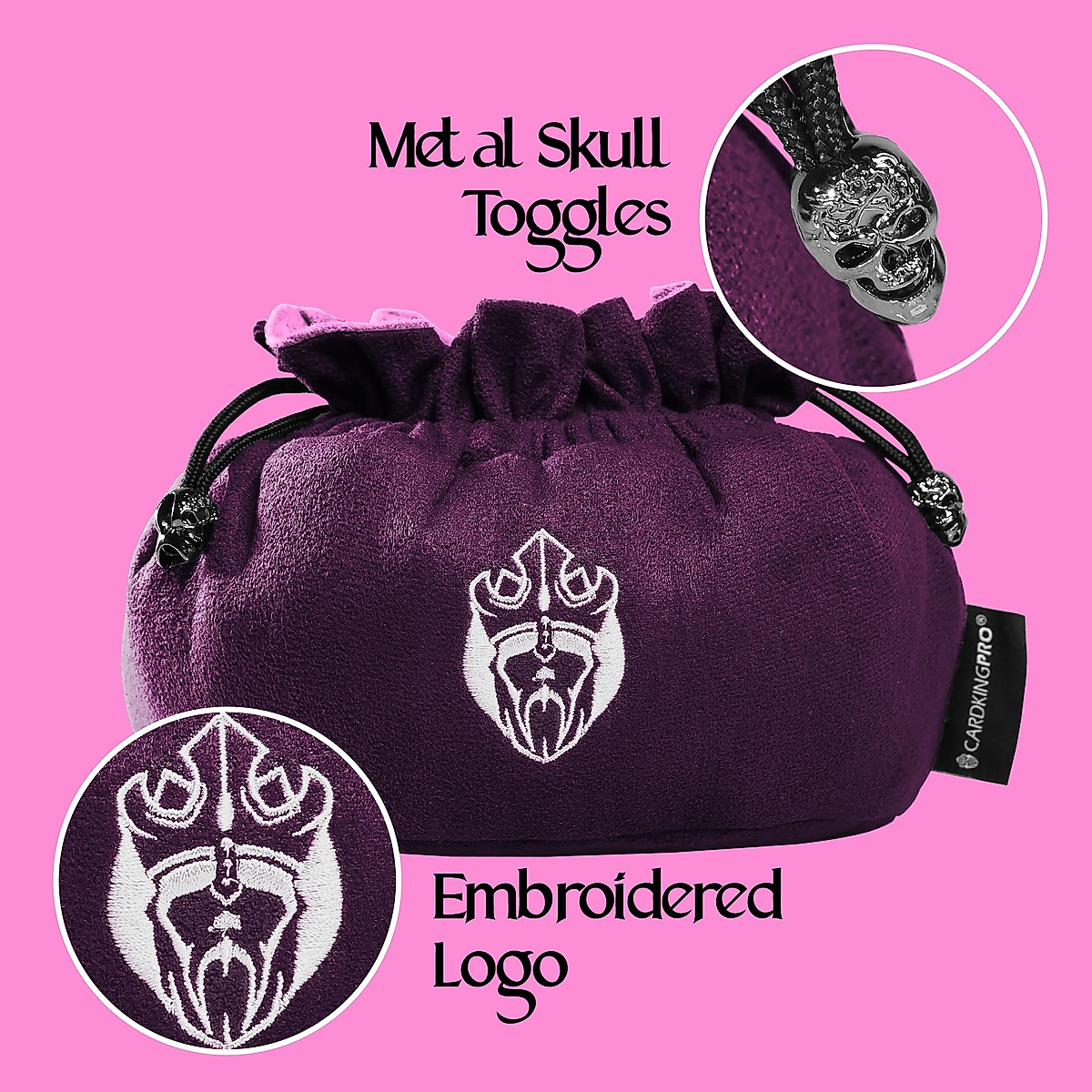CardKingPro Immense Dice Bags with Pockets - Purple - Capacity 150+ Dice - Great for Dice Hoarders [Patented Design]