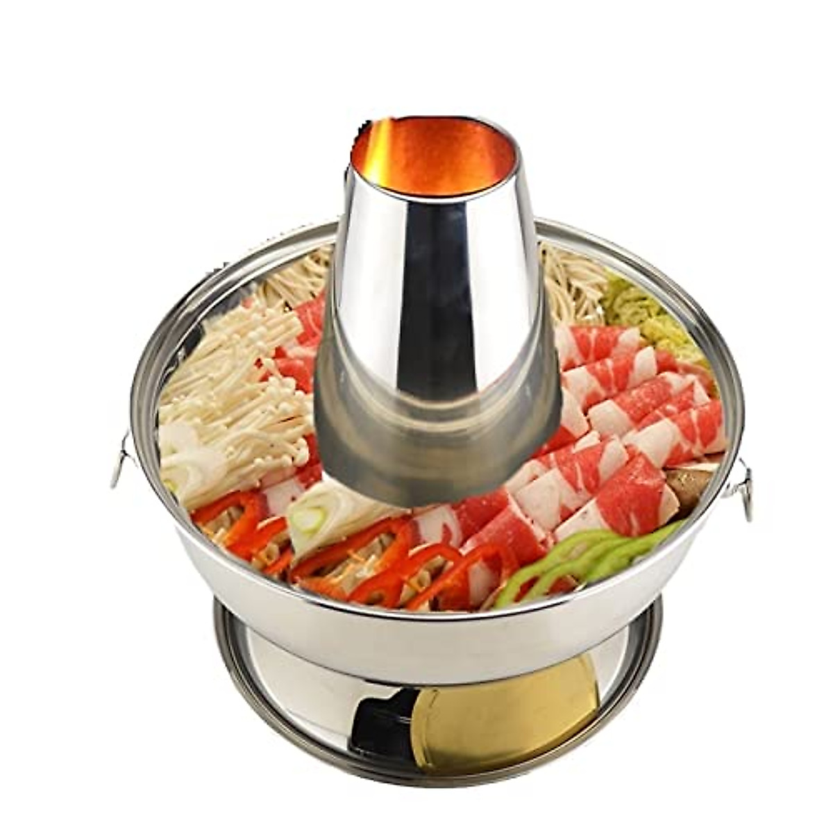 3.5l Stainless Steel Hot Pot Chafing Dish Beijing Traditional Charcoal Hotpot Cooker Picnic Cookware Chinese hot pot (Color : Red copper)