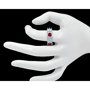 October Birthstone Natural Red Ruby Cut Opal Gemstone 925 Sterling Silver Cluster Proposal Ring Wedding Jewelry Bridal Ring Birthday Gift For Wife (Yellow Gold Rhodium Plated Silver, 8.5)