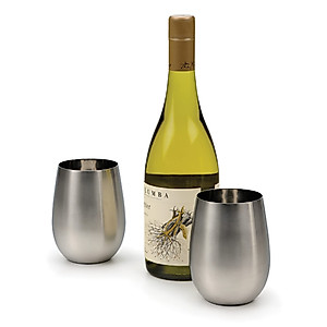 RSVP International Brushed Stainless Steel Barware Collection, Stemless Wine Glass, 18-Ounce
