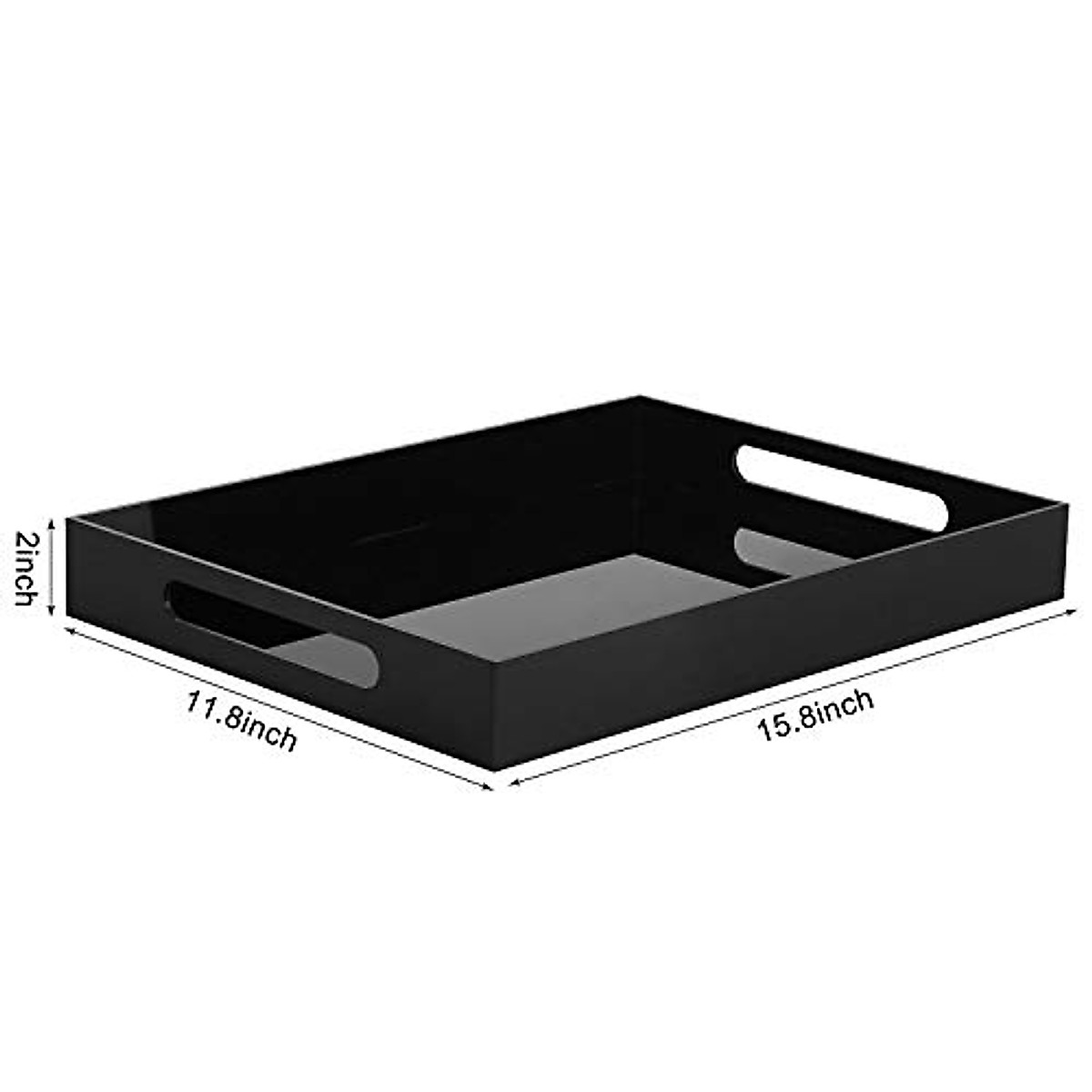 HofferRuffer Black Serving Tray, Waterproof Acrylic Tray with Handles for Coffee Table, Ottoman, Breakfast, Tea, Food, 16" x 12"