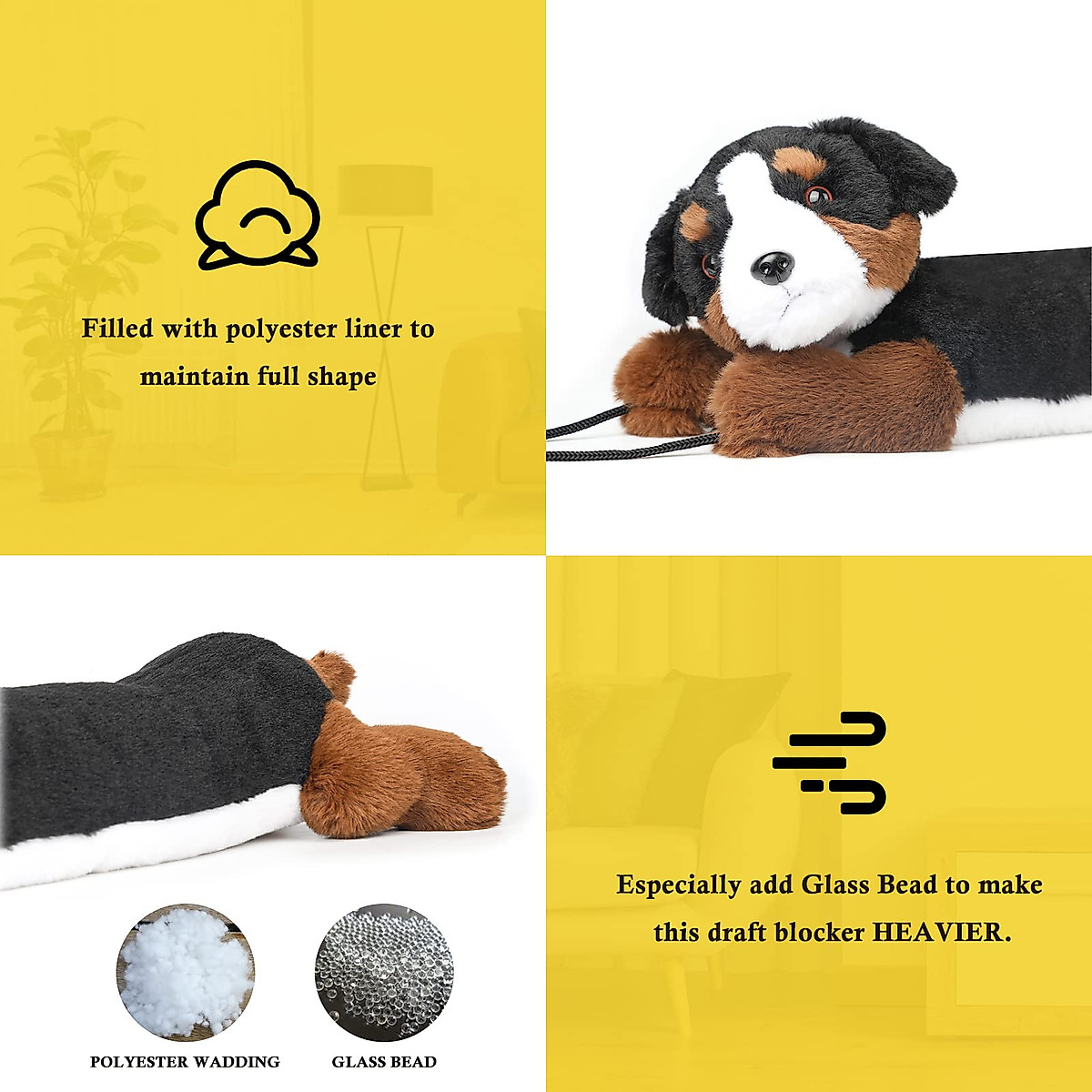 fowong Door Draft Stopper 36inch, Decorative Bernese Dog Noise Blocker for Bottom of Door Seal Gap Dust Proof Door Stopper Save Energy Door Guard