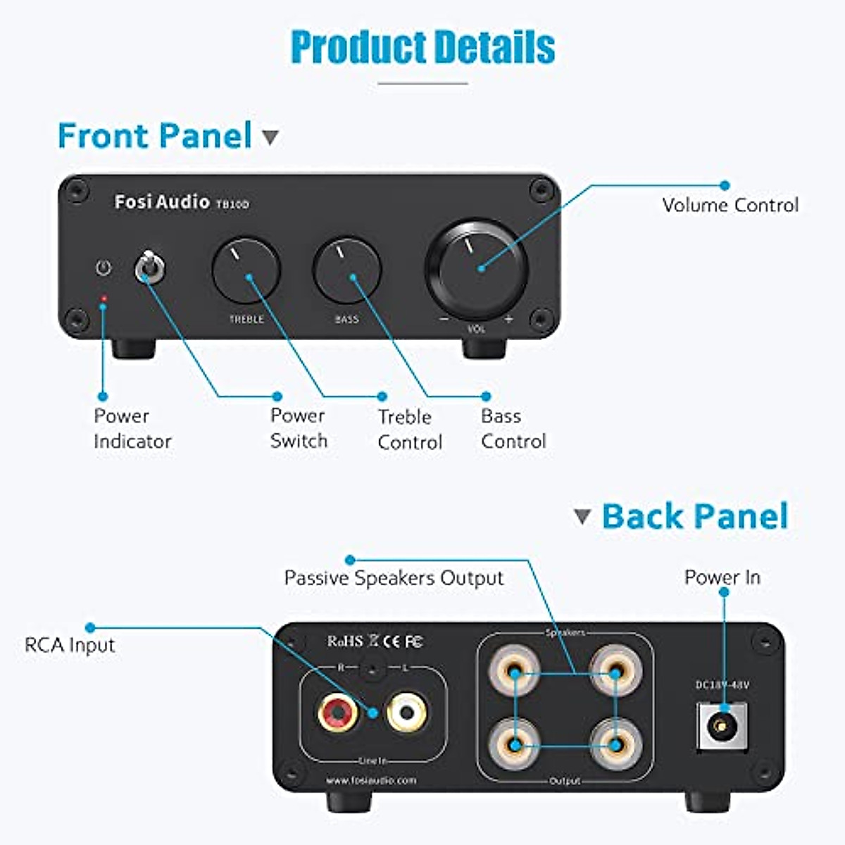 Fosi Audio TB10D 600W TPA3255 Power Amplifier Home Audio HiFi Stereo Class D Digital 2 Channel Integrated Mini Passive Speaker Amp