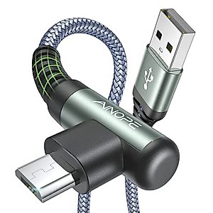 AINOPE [2 Pack] Micro USB Cable, Micro USB Charging Cable Right Angle 10FT, High Speed Sync Durable Nylon Braided Android Charger Cable Compatible for Fire Tablet, Kindle, Samsung Galaxy S7 S6 PS4