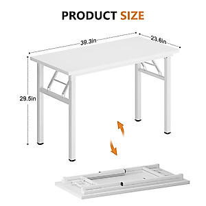 DlandHome Computer Desk Folding Table 39.4 inches Writing Desk for Small Space Folding Desk Laptop Desk No Assembly Required White&White