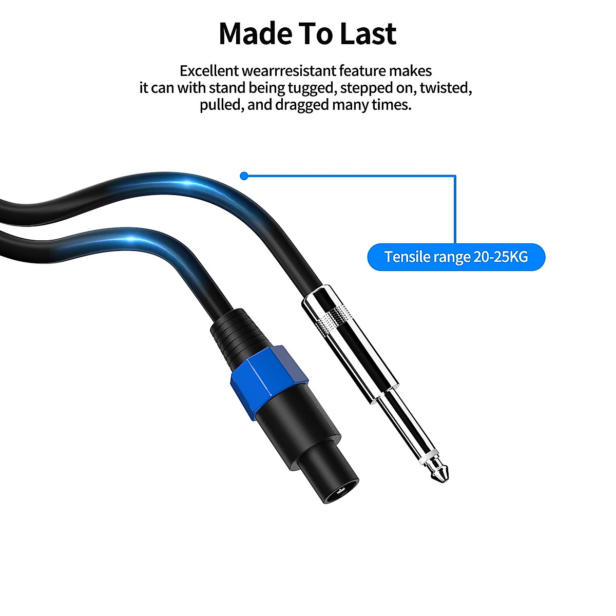 Wdpqyy 2-Pack 25 Feet Audio Speakon to 1/4 Inch TS Speaker Cable, Professional 12AWG Guage Wire Audio Speaker Cable with Twist Lock