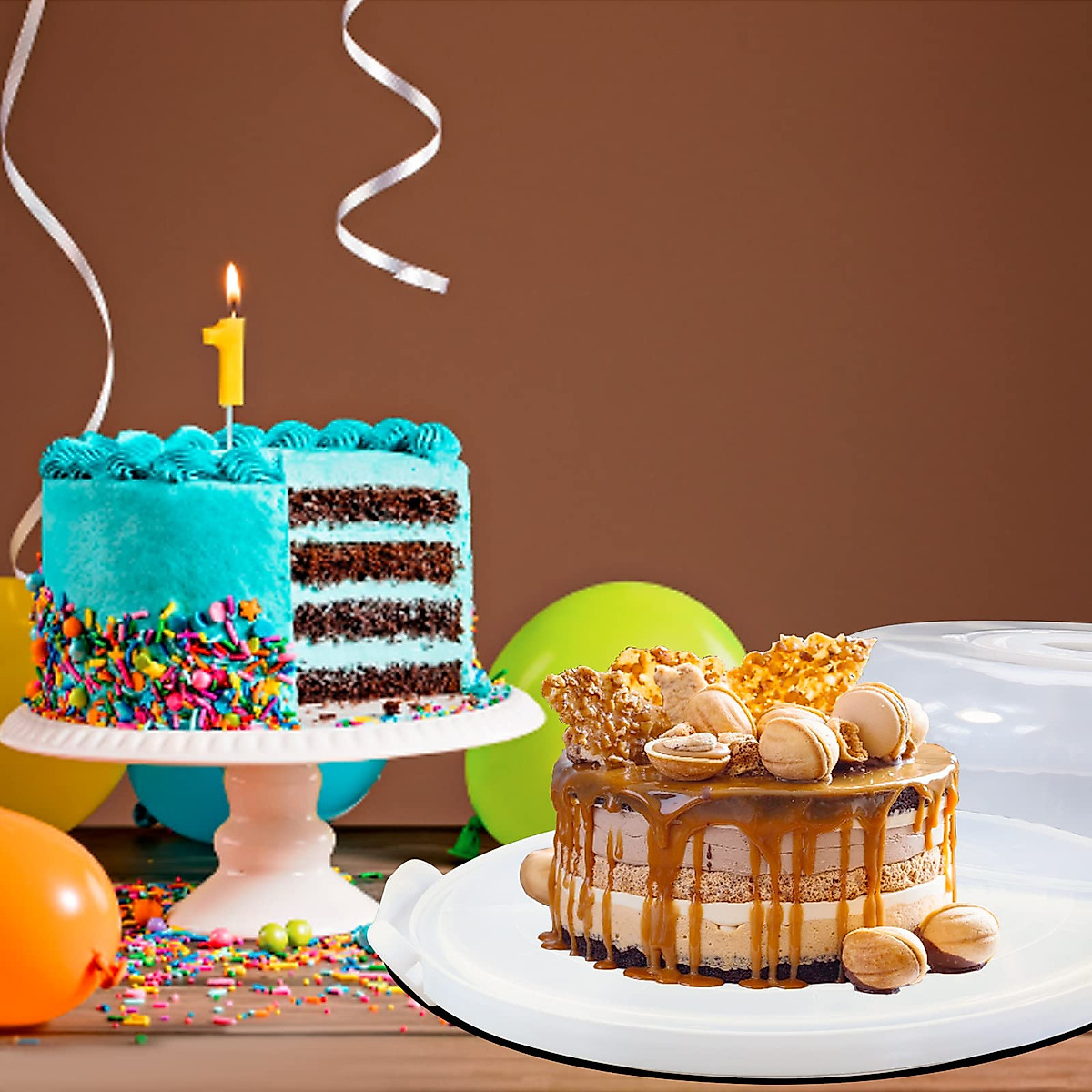 ATRDTO 12inch Portable Pie Carrier with Lid and Cupcake Muffin Tart Cookie Keeper Food, for Wedding Party Baby Shower Party Christmas (White)