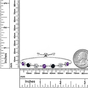 Gem Stone King 925 Sterling Silver Round Purple Amethyst Black Onyx and Lab Grown Diamond Tennis Bracelet For Women (2.39 Cttw, Gemstone Birthstone, Fully Adjustable Up to 9 Inch)