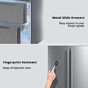 Techomey 36" French Door Refrigerator with Internal Ice Maker, 22.5 Cu.Ft 4-Door Upright Freezer and Fridge with Supper Freezer/Supper Cool, Fingerprint Resistant Stainless Steel