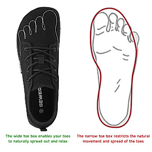 Geweo Barefoot Shoes Women Minimalist Sneakers for Men Wide Toe Box Zero Drop Arch Support Flat Running Walking Footwear Size 9 Women/7 Men Casual Breathable Lightweight All Black 40