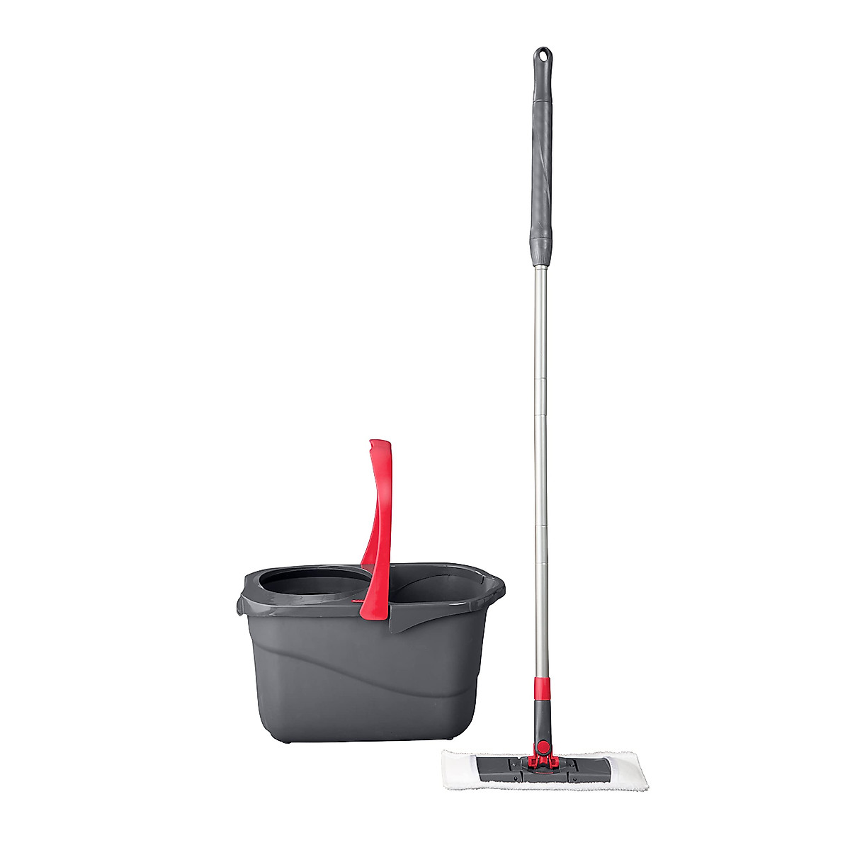 Rubbermaid Microfiber Flat Spin Mop Floor Cleaning System with Wringer Bucket, Red, Flat Floor Mop for Hardwood/Laminate/Vinyl/Tile/Stone Floors