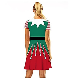 Jeweky Christmas Dress Casual Midi Dress Short Sleeve Flared Christmas Dress 3D Printed Dress Party Daily Dresses for Women and Girls (L)