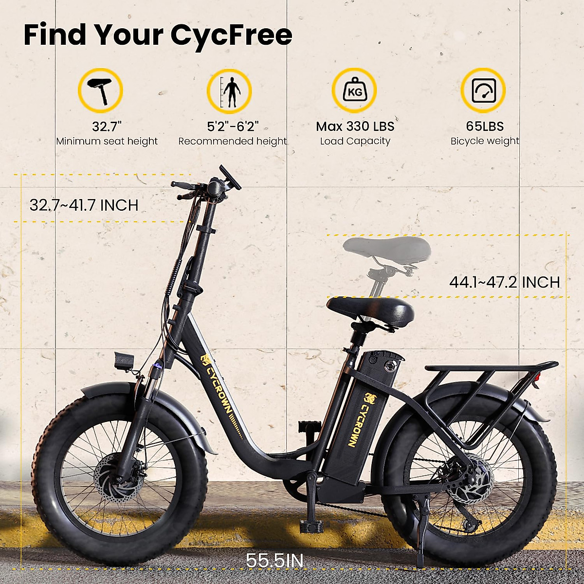 CYCROWN CycFree Electric Bike for Adults,1000W Peak Motor Ebike with 48V 15.6Ah Removable Battery up to 75+Miles & 20MPH Commuter Electric Bicycle, 20" Fat Tire All-Terrain Step-Thru 7-Speed E Bike
