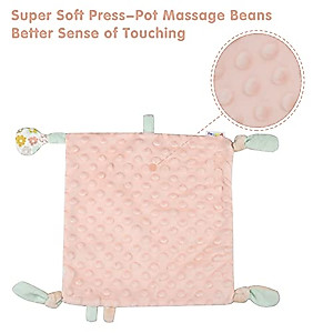 Dr.Rapeti Tag Security Blanket for Baby Infant Toddler Kid 10x10inches Washable Sensory Toy Lovey Appease Blanket (Flower)
