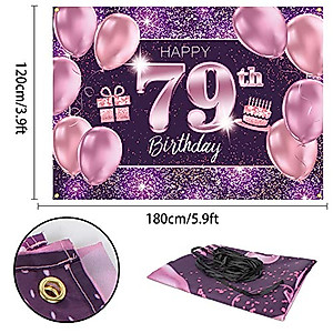 PAKBOOM Happy 79th Birthday Banner Backdrop - 79 Birthday Party Decorations Supplies for Women - Pink Purple Gold 4 x 6ft