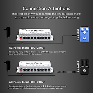 OTraki Guitar Pedal Power Supply 10 Individual DC Output Interfaces Pedal Power Supplies for 18V 12V 9V Effect Pedal Power Supply with Smart Short Circuit and Over Current LED Indicate, White