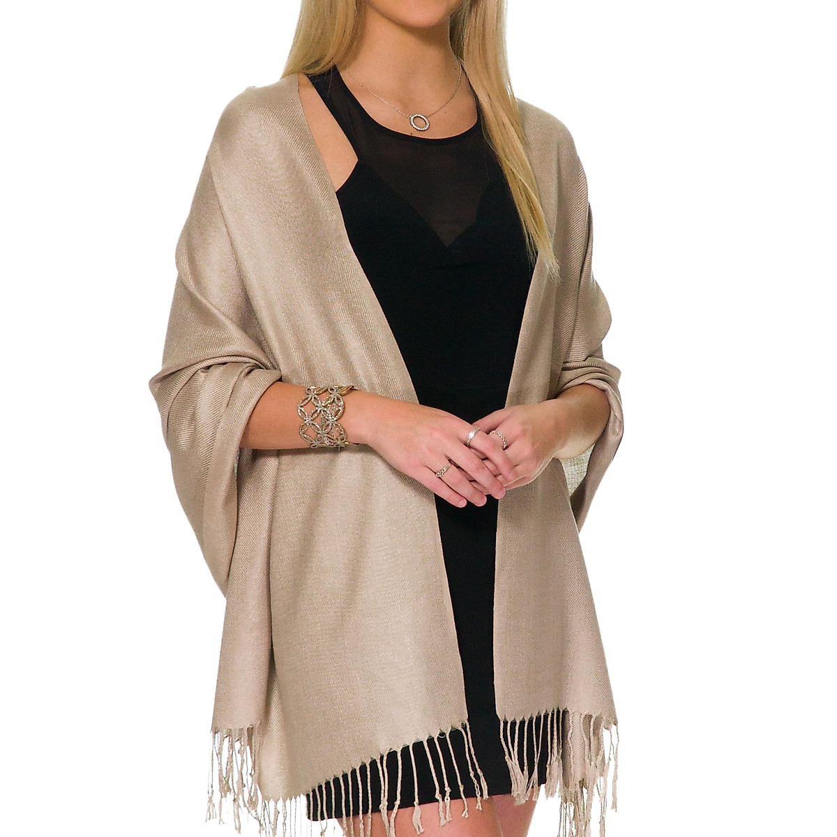 Pashmina Shawls and Wraps for Evening Dresses, Large Soft Pashmina Wedding Beige Shawl