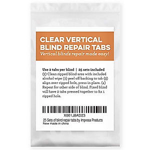Impresa Clear Vertical Blind Repair Tabs - 50 Clear, Stick-On Tabs (25 Sets) with 2 Alcohol Wipes - Great for Sliding Door, Window, Patio Blinds - Simple Blind Fixing Solution