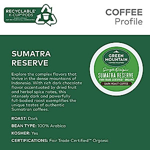 Green Mountain Coffee Roasters Sumatra Reserve, Single-Serve Keurig K-Cup Pods, Dark Roast Coffee, 72 Count