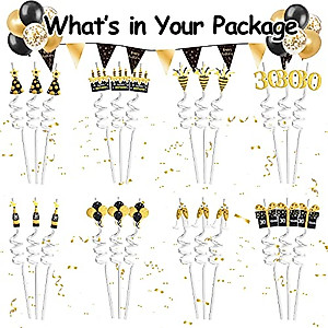24 PCS 30th Birthday Party Decorations Straw Decor Plastic Reusable Glitter Straws for 30th Birthday Party Decor Cut-Out Number 30 Party Decorative Supplies for Women Men with 2 Brush