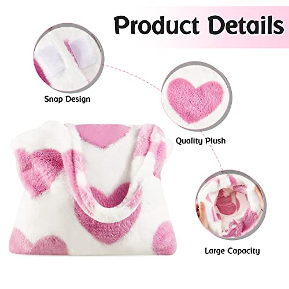 Fluffy Shoulder Bag Plush Bags Women Ladies Tote Bag Fluffy White Furry Purse Handbag for Autumn and Winter (Pink)