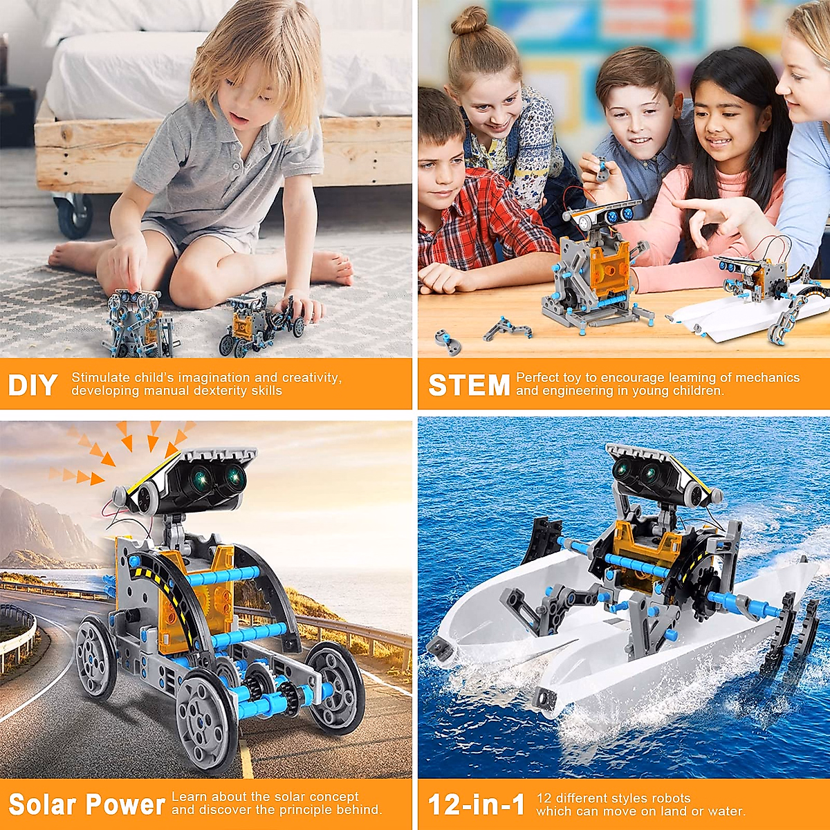 12-in-1 STEM Solar Robot Kit Solar Powered Robotics Science Engineering Building Projects Educational Toys for Kids Boys 8 9 10 11 12+ Years Old