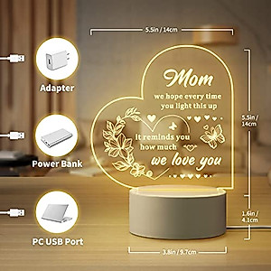 Birthday Gifts for Mom, Mothers Day Gifts from Daughter or Son - Mom Gifts for Mothers Day - to My Mom Night Light Engraved with Saying, Best Christmas Gifts for Mom or Step Mother