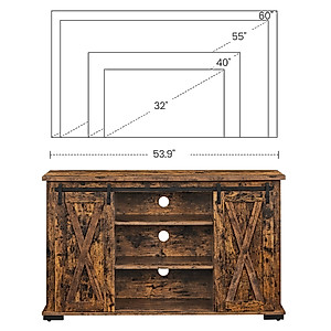 VASAGLE TV Stand with Storage and Sliding Barn Doors for 60-Inch Televisions, Entertainment Center Console, 53.9”, Rustic Brown