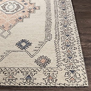 Hauteloom Laketon Boho Hand Tufted Wool Natural Fiber Soft Area Rug - Traditional Floral Carpet for Living Room, Bedroom, Dining Room - Peach, Dusty Pink, Ivory - 8' x 10' (8x10 Area Rug)