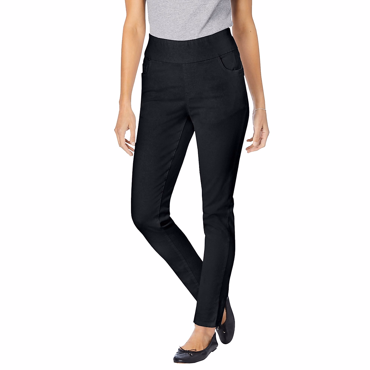 Woman Within Women's Plus Size Flex-Fit Pull-On Slim-Leg Denim Jean - 22 W, Black