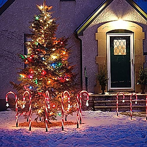 Christmas Candy Cane Lights,8 Pcs Solar Lights， 8 Modes Christmas Decoration Lawn Candy Cane Lights， Solar Powered Garden Lights， Home Led for Outdoor Garden Lighting