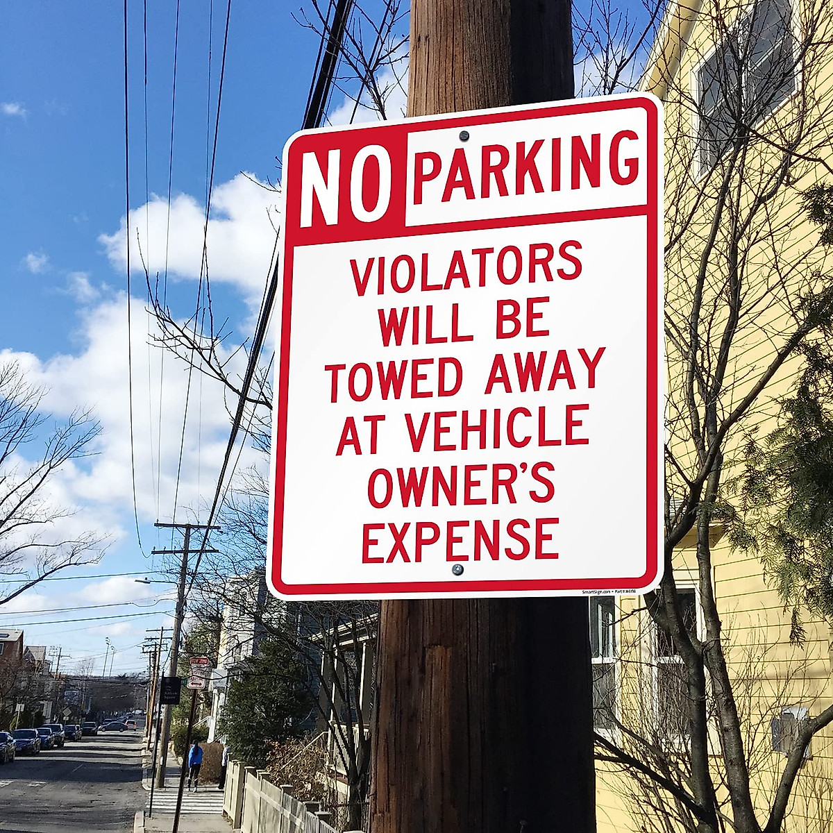 SmartSign 30 x 24 inch “No Parking - Violators Towed Away At Vehicle Owner's Expense” Metal Sign, 80 mil Laminated Rustproof Aluminum, Red and White, Made in USA